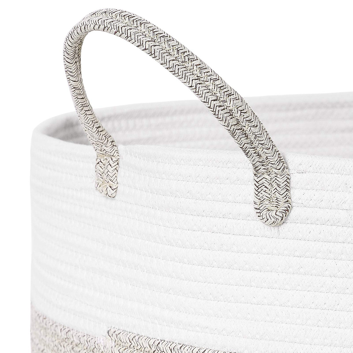 Large Cotton Rope Storage Basket - 18'' x 18'' x 20'' Woven Blanket Basket, 80L Baby Toys Basket, 100% Natural Cotton Laundry Hamper for Nursery Storage, Closet, Bedroom - White Brown