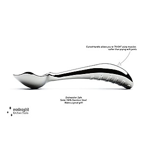 Stainless Steel Ice Cream Scoop by Midnight Scoop - Ergonomic Ice Cream Scooper for Hard Ice Cream - Dishwasher Safe Ice Cream Spade