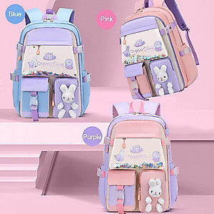 FAOLONE Kawaii Backpack for Girls School Book Bag,Cute Lightweight Girls School Backpack Fletcher School Bag Causel Daypack Birthdays Gifts(Blue)