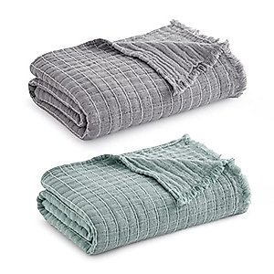 Bedsure 100% Cotton Muslin Blanket Grey Queen & Bedsure 100% Cotton Muslin Blanket Sage Green Throw