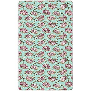Peony Themed Fitted Mini Crib Sheets,Portable Mini Crib Sheets Toddler Bed Mattress Sheets-Great for Boy or Girl Room or Nursery,24“ x38“,Pale Seafoam Dried Rose Warm Taupe