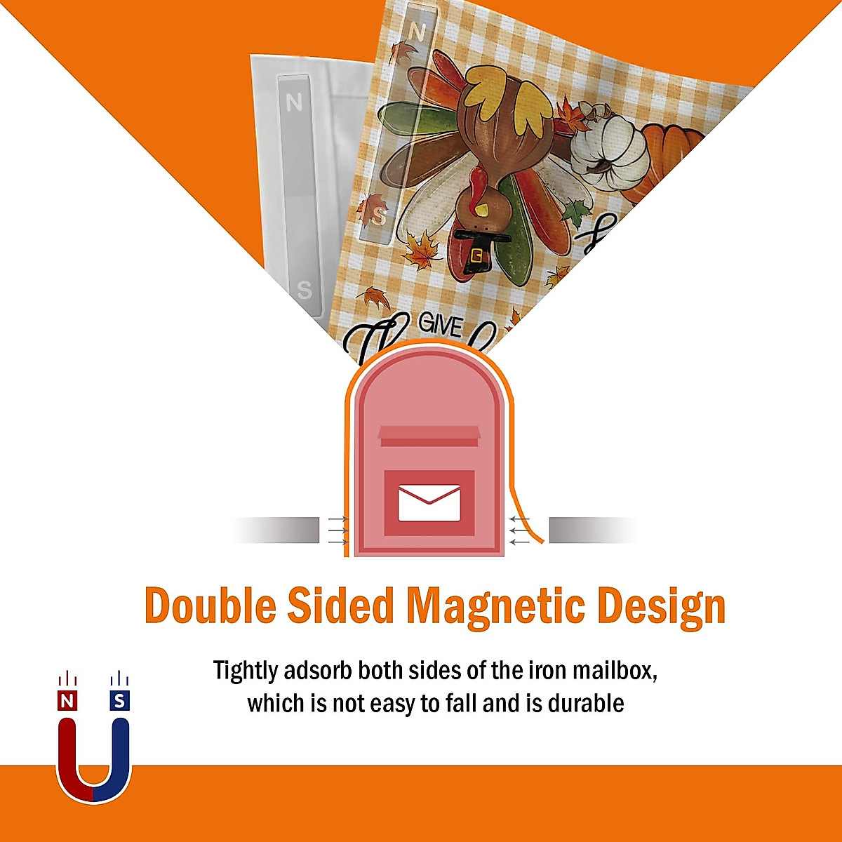 FBCOO Thanksgiving Turkey Mailbox Cover Magnetic Standard Size 20.5" x 18", Give Thanks Pumpkin Fall Decorative Post Letter Box Decor, Autumn Check Farmhouse Garden Yard Outdoor Decoration