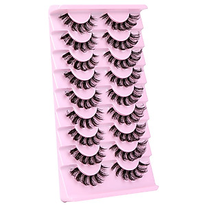ALPHONSE Russian Lashes Clear Band False Eyelashes Natural Look D Curl Curly Fake Lashes Russian Strip Faux Mink Eyelashes 9 Pairs Pack