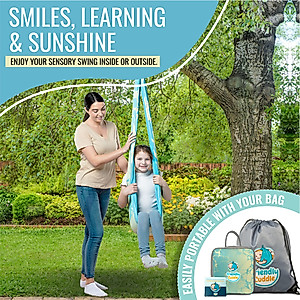 Indoor Sensory Swing for Kids or Outdoor – Holds 300lbs, Double-Layer, & 360° Swivel, Calming Compression Therapy Swing Hammock for Kids & Adults with All Hardware – Sensory-Motor Toys & Gifts