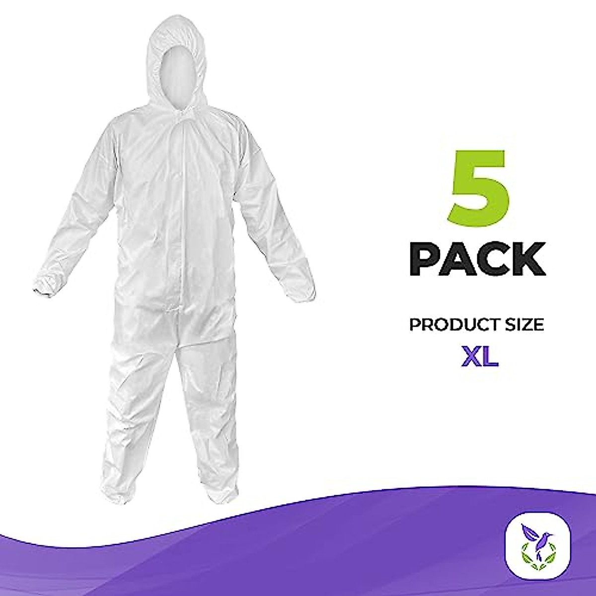 AMZ Disposable Coveralls with Hood, X-Large. Pack of 5 White Microporous Lab Coveralls Disposable. 60 GSM Painters Suit Disposable with Storm Flap Zipper Cover. Painters Suit Disposable. Hazmat Suit