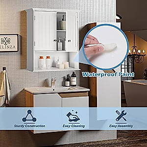 LOKO Bathroom Wall Cabinet, Wall Mounted Storage Cabinet with Double Doors, Multifunctional Medicine Cabinet with Adjustable Shelf, 23.5 x 7.5 x 28 inches (White)