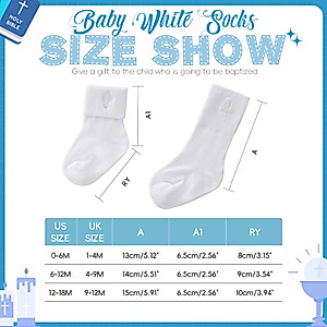 Booulfi White Newborn Socks for Boys 2 Pairs Packed Cross Embroidery Baby Socks 6-12 Months Organic Cotton Baby Socks For Baptism Christening