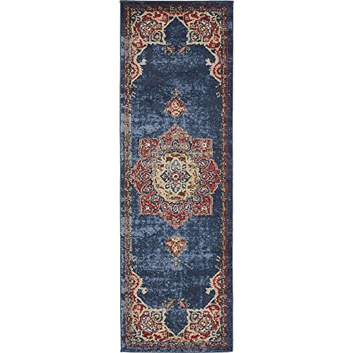 Unique Loom Utopia Collection Traditional Classic Vintage Inspired Area Rug with Warm Hues, 2' x 6' 1" Runner, Dark Blue/Beige