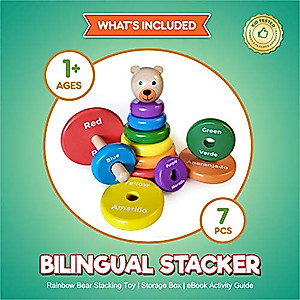 KIDS KORNER Baby Toys Wooden Stacking Rings - Bilingual Educational Toys for 2 Year Old | Learn Rainbow Colors in English & Spanish with Toddler Games Learning Activities Ebook