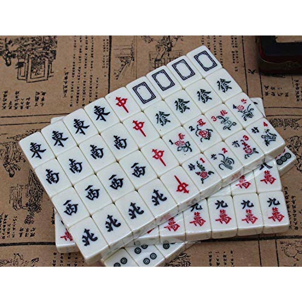 Florauspicious Chinese Mahjong Set, Traditional Majong Sets Chinese with 146PCS 0.87" x 0.59" x 0.47" Mini Mahjong Tiles, 2PCS Dot Dice & 6.7” Wooden Carry Case for Travel, Family Gathering, Party