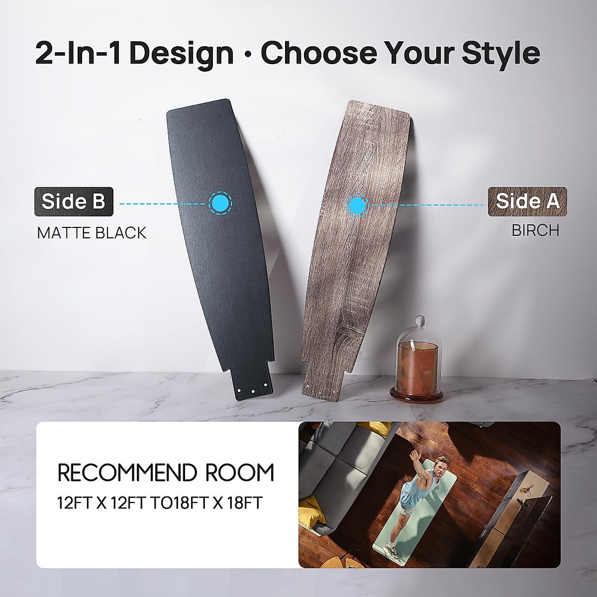 Consciot 52 Inch Ceiling Fan With Lights, Modern Black Ceiling Fan, Remote Control, Quiet Reversible DC Motor, Flush Mount, Dimmable 3CCT LED Light, Double Finish Blade, For Indoor Bedroom Living Room