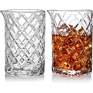 Tebery 2 Pack Crystal Cocktail Mixing Glass, 22Oz Thick Bottom Seamless Bar Mixing Pitcher, Professional Quality