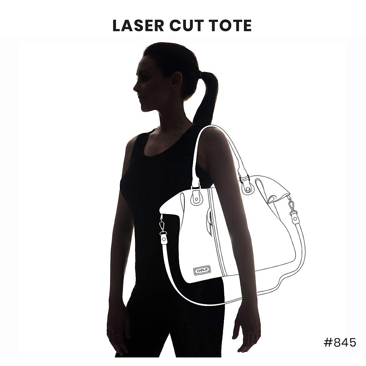 CHALA Laser Cut Crossbody Shoulder bag Tote Bag Faux Leather Black (Yorkie Terrier)