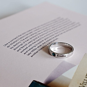 Custom Name Sterling Silver Birthstone Rings for Women Stackable Ring Mothers Day Jewelry Simple Dainty Gifts With Birthstones Mother 1 Stone Mother's Daughter Stacking Thumb Personalized Engraved