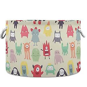 visesunny Collapsible Large Capacity Basket Cute Monster Colored Patterned Clothes Toy Storage Hamper with Durable Cotton Handles Home Organizer Solution for Bathroom, Bedroom, Nursery, Laundry,Closet