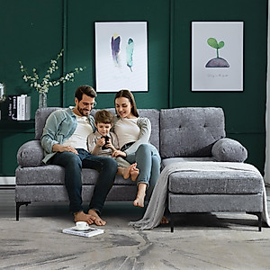 80 Inch Sectional Sofa, Modern Comfy Chenille L Shape Sofa with Chaise Lounge 3 Seat Sleep Sofa with Fluffy Armrests Deep Seat Sofa for Living Room Small Space Apartment(Grey)