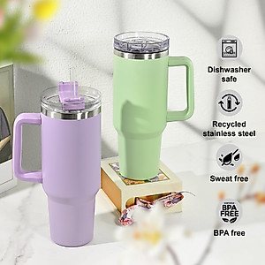 FECBK 40 oz Tumbler with Handle and Straw, 100% Leak-Proof Travel Mug, Stainless Steel Double Wall Vacuum Insulated Coffee Cup Keeps Cold For 34 Hours, Dishwasher Safe, Grey