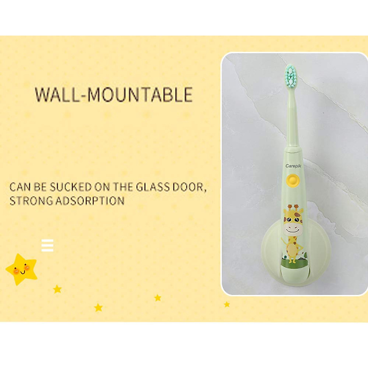 Carepik Kids Electric Toothbrush Set, Sonic Rechargeable Powered Toothbrush, Extra Soft Bristles, 2 Brush Replacement Heads, Cute Animal Cover, 3 Modes, Fun & Easy Cleaning for Age 3+ (Green)