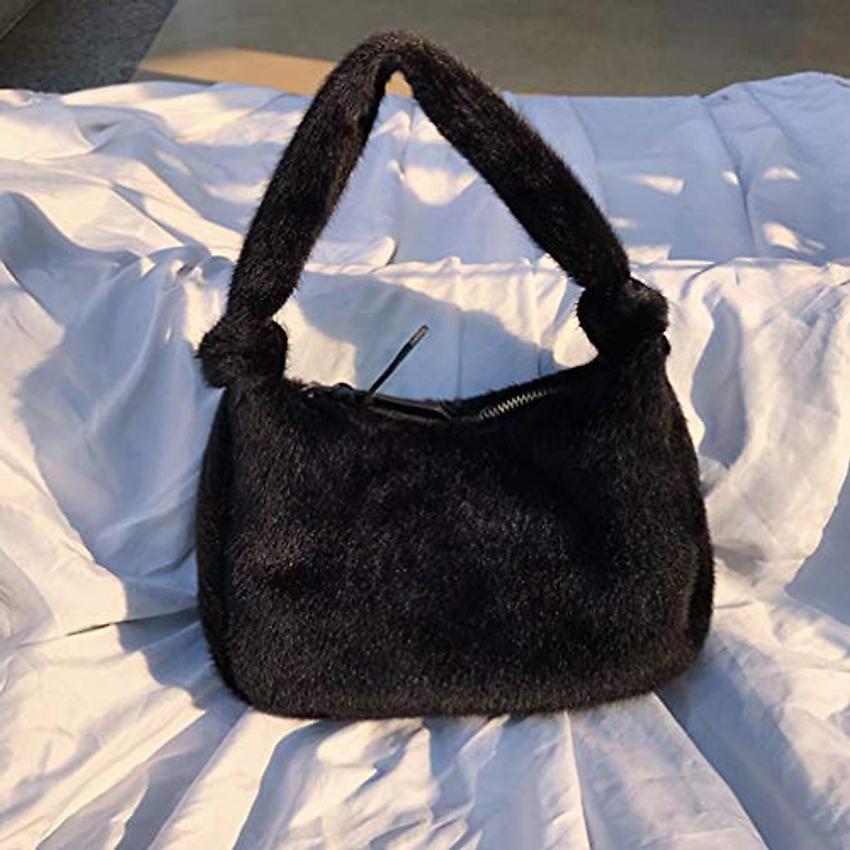 TENDYCOCO Top Handle Satchel Tote Purse with Zipper Fuzzy Handbag Faux Fur Purse for Women