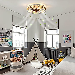 BUXVRCS 19.68'' Flush Mount Caged Ceiling Fan with Lights, Farmhouse Rustic Low Profile Ceiling Fans, 4-Light Vintage Enclosed Ceiling Fan Lighting Fixture Remote Control (Including 5 Bulbs) (White)