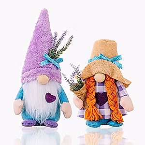 2PCS Purple Lavender Gnomes Plush, Spring Summer Gnomes Decorations for Home, Kitchen Tiered Tray Tomte Decor, Valentine Stuffed Gnomes Gifts for Women, Handmade Ornaments Swedish Home Decorations
