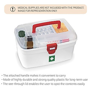 Milton Medical Box, First Aid Empty Medicine Storage Box | Organizer | Attached Handle | Family Emergency Kit | Detachable Tray | Easily Accessible with a Transparent Lockable Lid | White