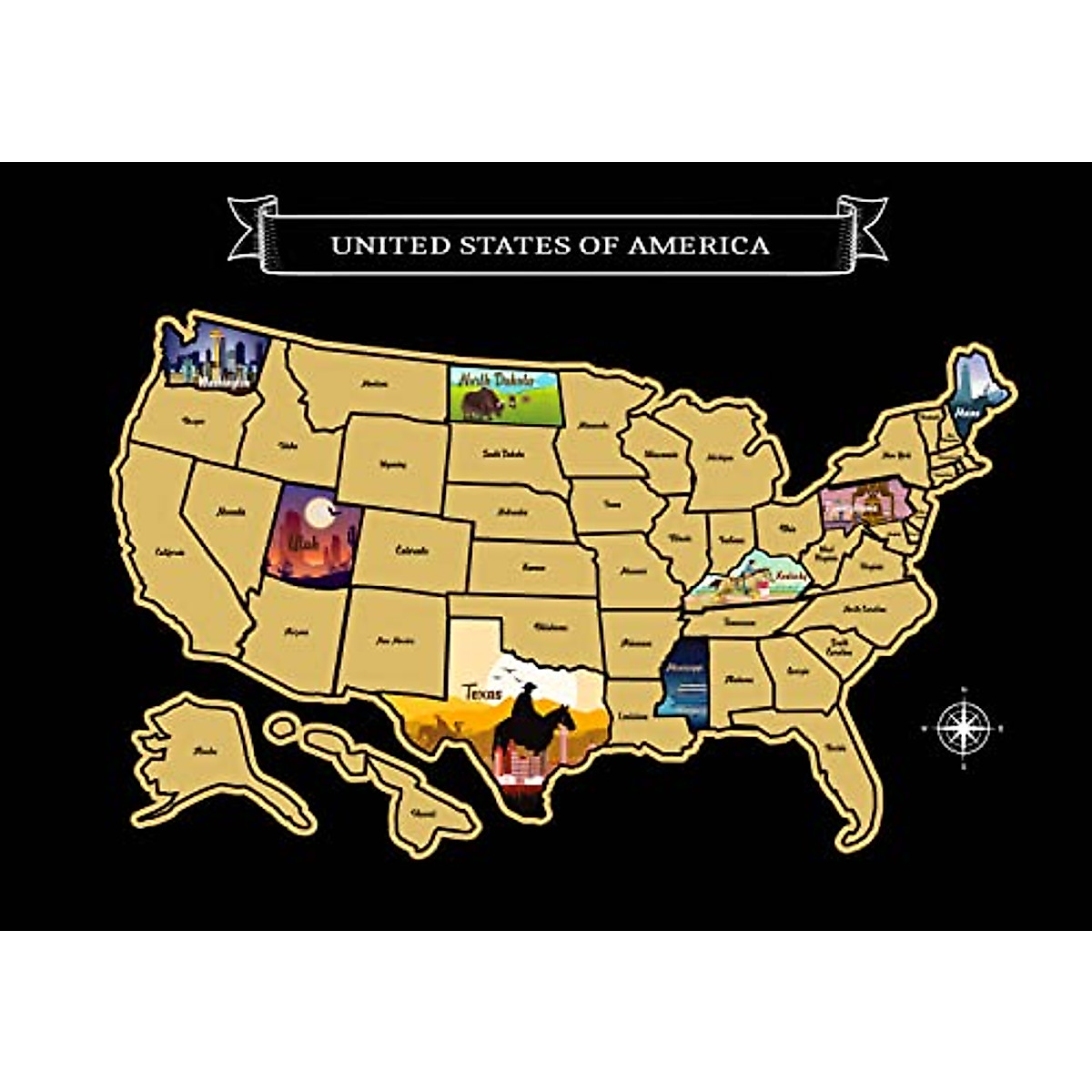 Large Scratch Off Map Of United States 23x16 inch - Hand Drawn Travel USA Map with Accessories - Laminated United States Map - Deluxe Visited States US Map for Home Decor - Cool Traveler Gift Idea