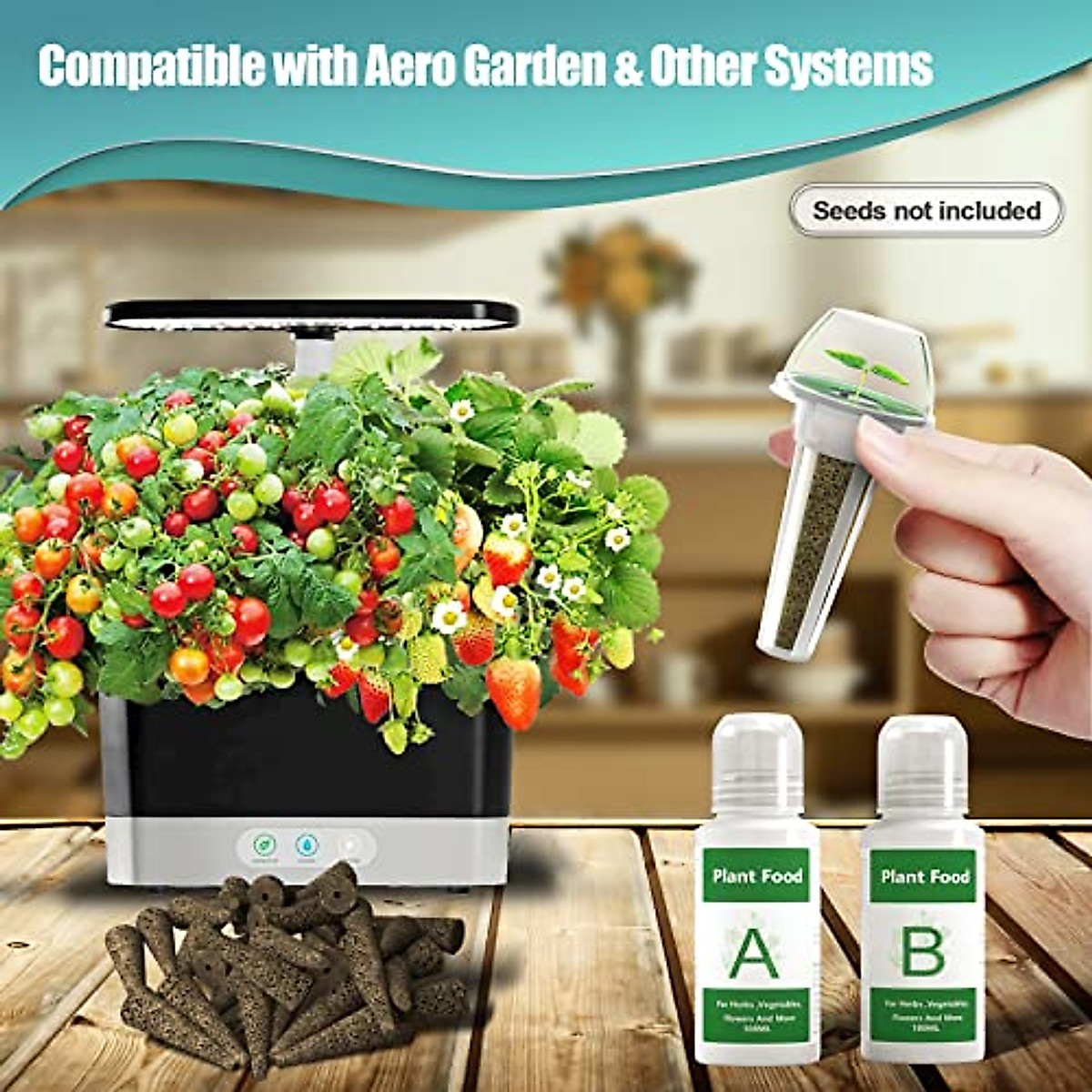 128 pcs Seed Pod Kit for Aerogarden, Grow Anything Kit for Hydroponics, Hydroponics Supplies with 50 Grow Sponges, a&b Hydroponic Nutrient Plant Food, 50 Pod Labels, Compatible with IDOO, QYO, LYKO