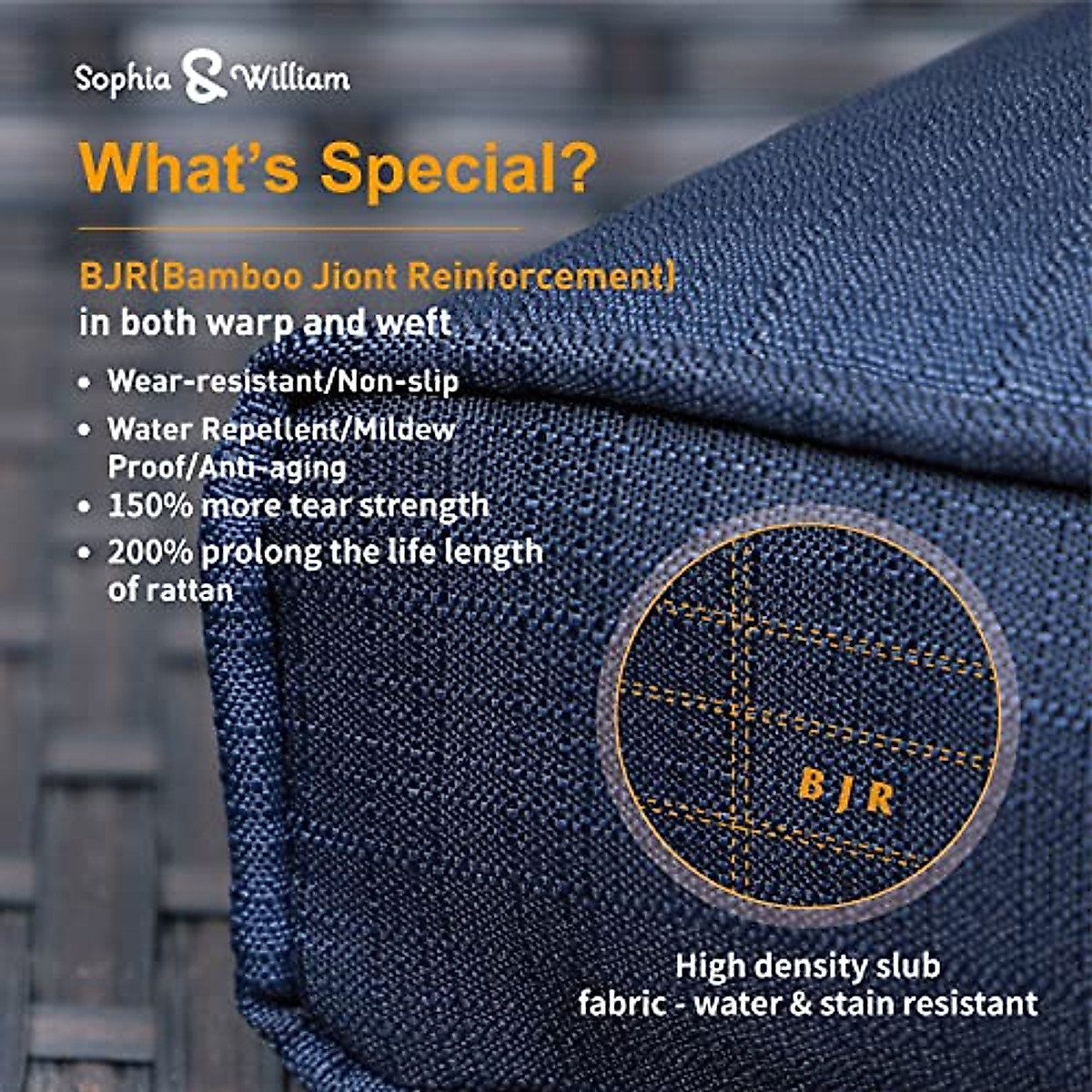 PHI VILLA 7 PCS Outdoor Patio Furniture Set with 45-Inch 50,000BTU Fire Pit Table All-Weather Rattan Patio Sectional Sofa Conversation Set, CSA Approved Propane Fire Pit(Navy Blue)