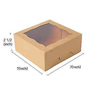 ONE MORE [15pcs] 7"x7"x2.5"Brown Bakery Boxes with PVC Window for Pie and Cookies Boxes Small Natural Kraft Paper Box 7x7x2.5inch,Pack of 15 (Brown, 15)