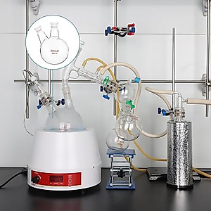 StonyLab Glass 50ml Heavy Wall 2 Neck Round Bottom Flask RBF, with 19/22 Center and Side Standard Taper Outer Joint - 50mL