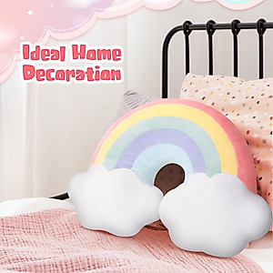 Queekay 2 Pcs 21 Inch Rainbow Shaped Pillow Home Decorative Cloud Pillow Lovely Stuffed Kid Pillow Soft Throw Pillows for Girls and Boys Friends Gifts Bedroom Resting Room Decorations (Red)