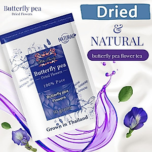 Hida Beauty Butterfly pea Flowers 1.76oz Premium Dried whole flowers Blue Color for tea drinks hot cool purple violet funness party food bakery pasta cocktail rice