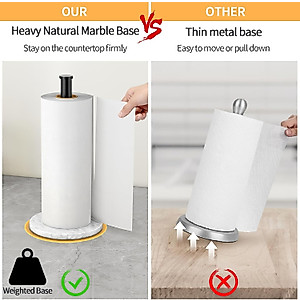 Paper Towel Holder Countertop, Jesginboo Kitchen Paper Towel Holder Stand with Natural Marble Base for Standard and Large Size Rolls (Black, 1 Pack)