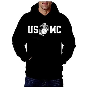 Marine Corps USMC SWEATSHIRT HOODIE with Globe in CENTER, Black, M
