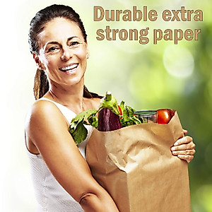 100 Large Paper Grocery Bags, 12x7x17 Kraft Brown Heavy Duty Sack for Recycling