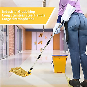 Commercial Mop, Looped-End String Industrial Mop, Heavy Duty Mops with 2 String Mop Heads for Floor Cleaning, Blue/Yellow