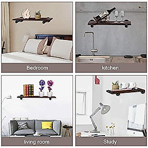 Diwhy 20" Industrial Pipe Shelves,Wall Mounted Metal Pipe Wood Shelf, Rustic Wall Shelf with Towel Bar,Towel Racks for Bathroom,Rustic Pipe Ladder Bookshelf Bookcase,DIY Open Pipe Shelving(1 Tier)