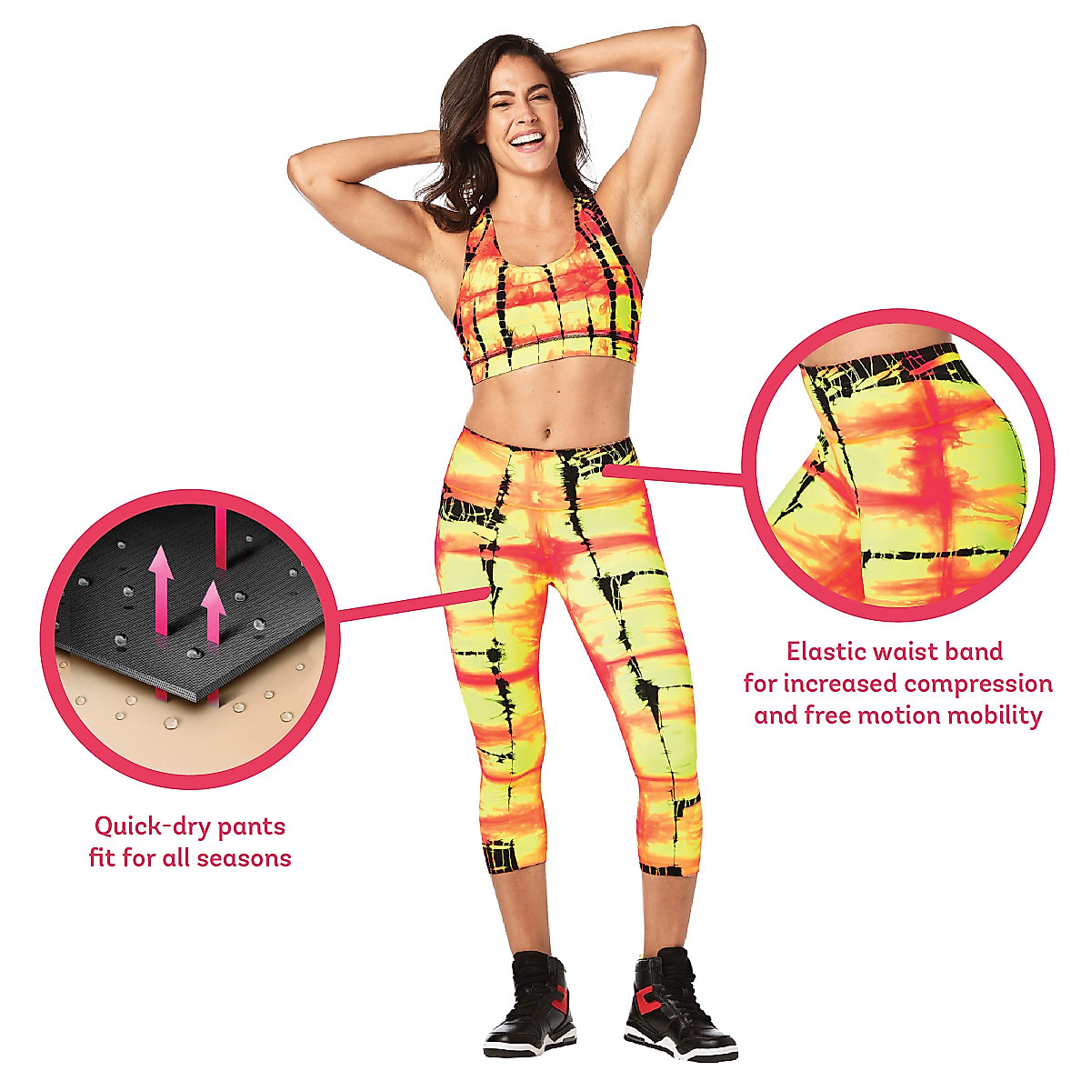 Zumba Fitness Dance Workout Active Compression Print Capri Leggings for Women
