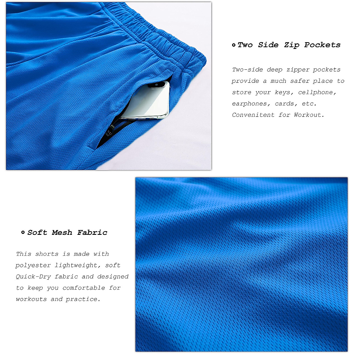 G Gradual Men's 7" Workout Running Shorts Quick Dry Lightweight Gym Shorts with Zip Pockets (2 Pack: Black/Blue Large)