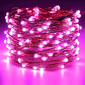 RUICHEN USB Fairy Lights 20 Ft 120 LED String Lights with On/Off Switch, Waterproof Copper Wire Lights for Bedroom Wall Ceiling Wreath Christmas Easter Valentines Day Wedding Party (Pink)