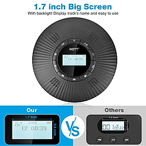 HOTT CD Player Portable with 4 Speakers, Portable CD Player with 5.3 Bluetooth and FM Transmitter with Big LCD Screen Rechargeable 1800mAh Small Walkman CD Players with Headphones for Car Home Travel