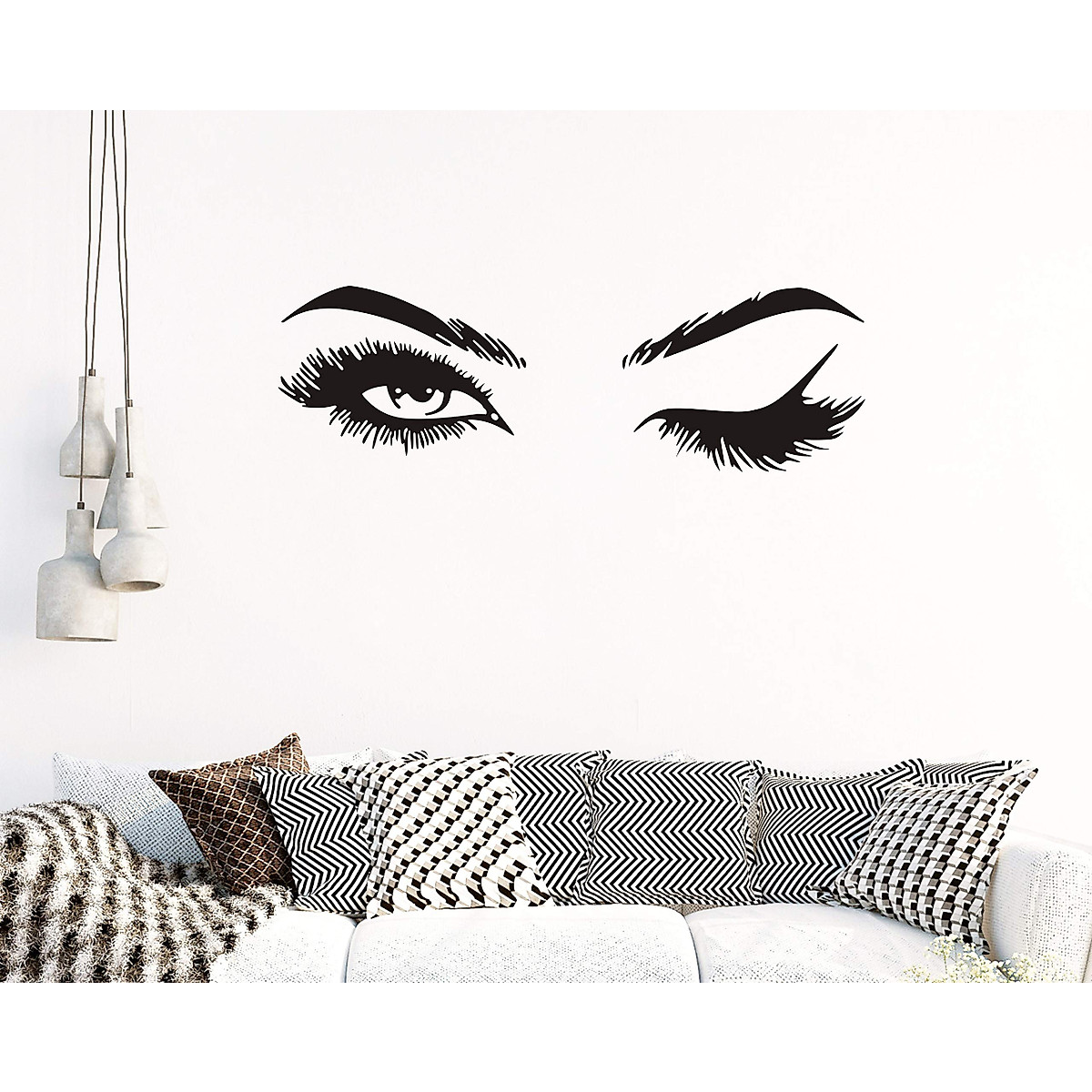 Fashionista Girl Wink Wall Decal with Beautiful Charming Eyelashes, Easy Peel and Stick Woman Mural Vinyl Art Decor for Living Room Bedroom(Y38) (Big)