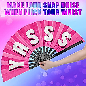 3 Pcs Large Bamboo Hand Fan Rave Fan Folding Fan Foldable Clack Fan Yasss Shade Daddy Fan Handheld Chinese Fan for Women Men Festivals Parades Christmas Party Performance Dance, 26 Inch (Novelty)