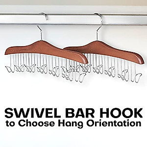 Belt Hanger (Wooden, Cherry Maple, 12 Hooks), Closet Organizer for Ties, Belts, Scarves, Rotating Swivel Holder for Necktie Wardrobe Storage by Zoe Deco