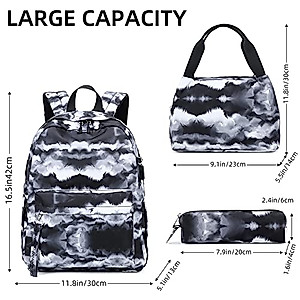 Zicac Backpack for Girls Boys Teenager Bookbags School,Outdoor,Travel Backpack with Lunch Box and Pencil Case 3 in 1 School Bags Set(Black)