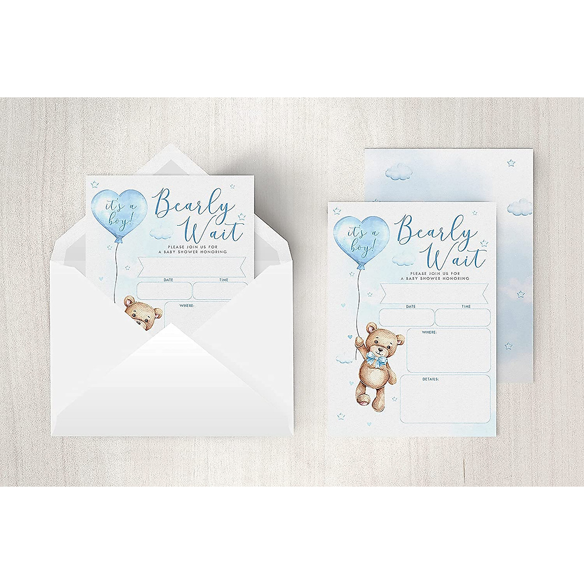 Your Main Event Prints Bear Baby Shower Invitations with Book Request and Diaper Raffle Card, We Can Bearly Wait Teddy, Forest Animal, Baby Sprinkle, 20 Fill in Invites