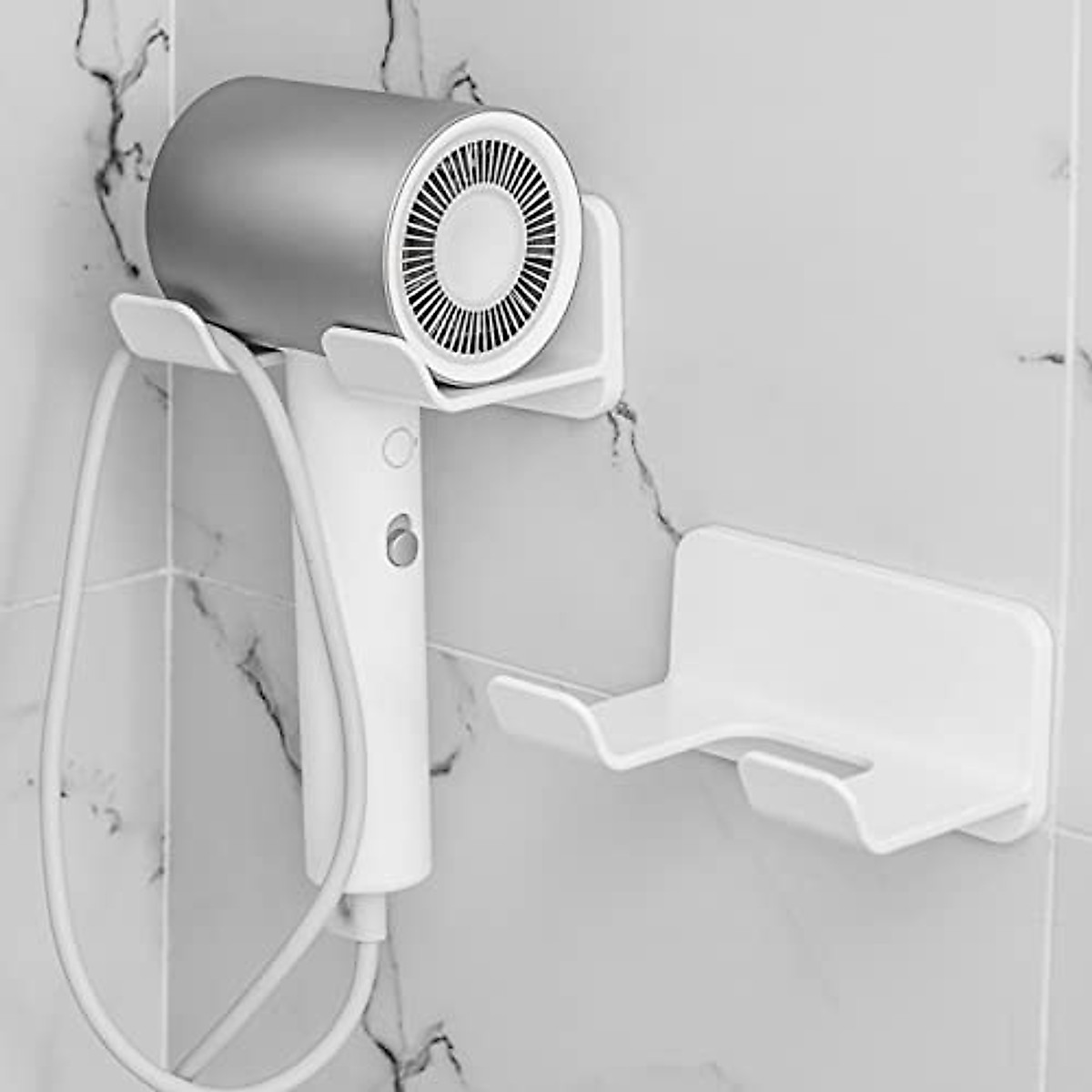 FLAUVEL Blow Dryer Holder Wall Mount Hair Care Tools Organizer Bathroom Space Saver, White