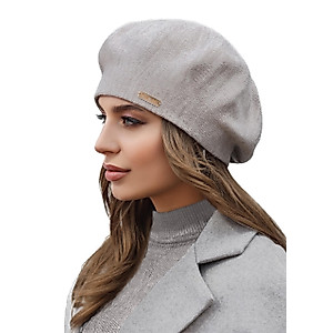 Braxton Tan - Warm Lined Wool Brown Knit Berets - French Paris Hat for Women