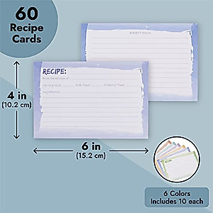 Juvale 60-Pack 4x6 Recipe Cards Double Sided, Colored Recipe Index Cards for Cooking and Kitchen Organization, Restaurants, Cafes, Diners, Watercolor Design, Bulk Pack
